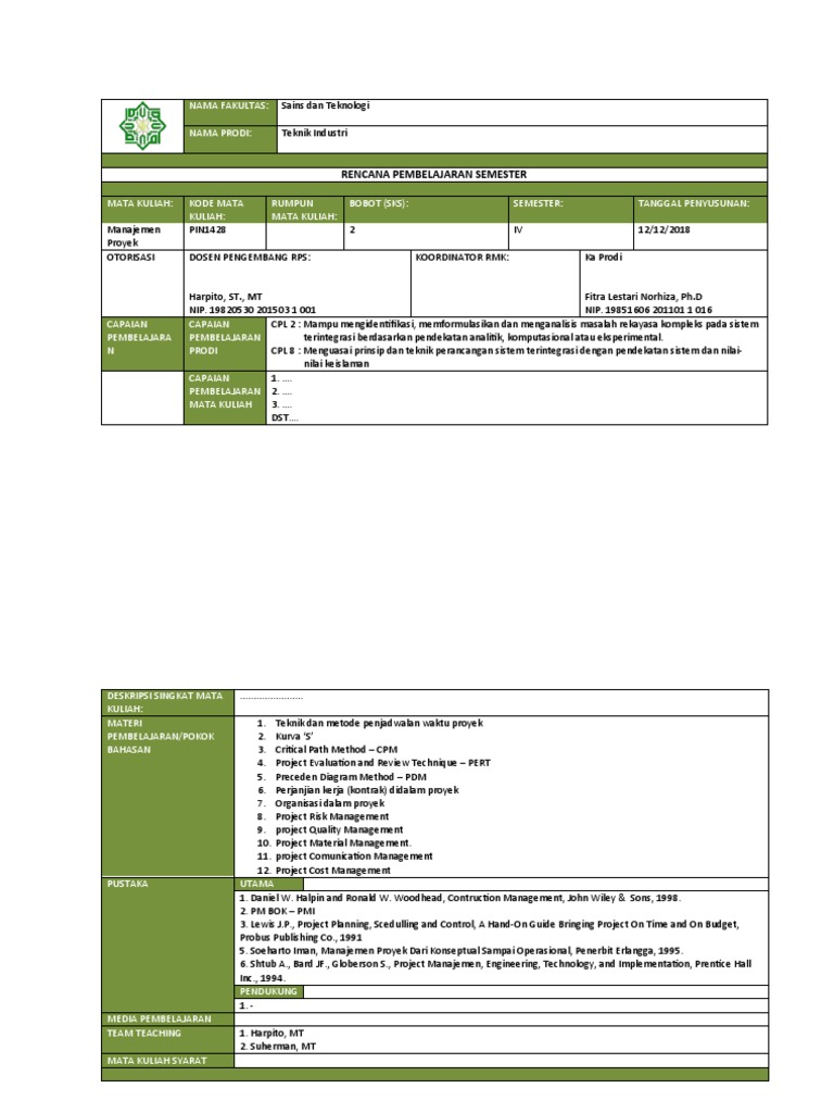 RPS KPT 2016 Manajemen Proyek | PDF | Karier & Perkembangan | Seni