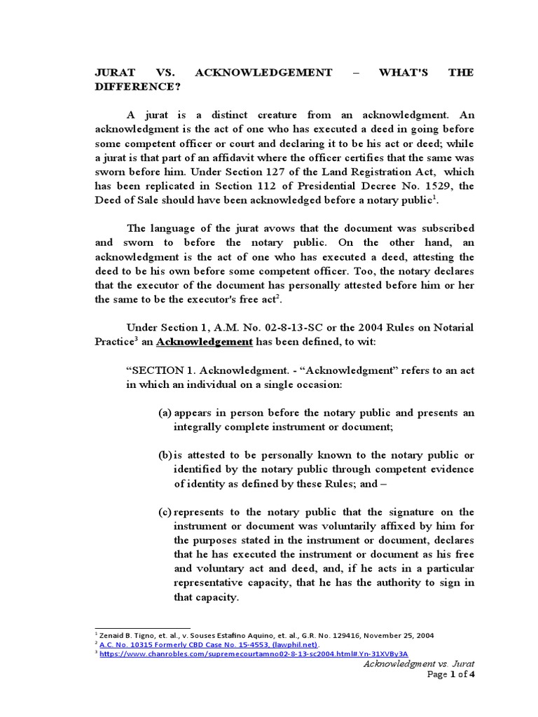 Jurat vs. Acknowledgement - What'S The Difference? | PDF | Notary ...