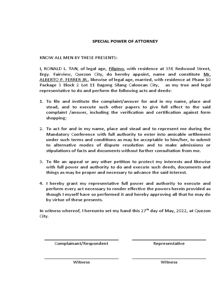 SPA To File Complaint or Answer | Download Free PDF | Notary Public ...