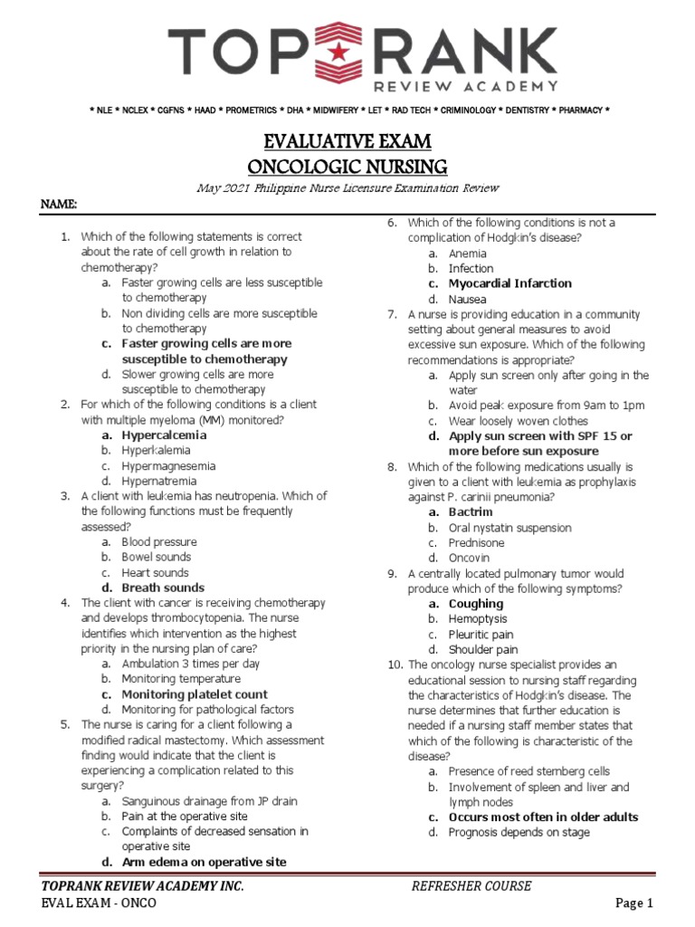 Eval Exam-Ans Key-Ref-Onco - 2010 | PDF | Cancer | Chemotherapy