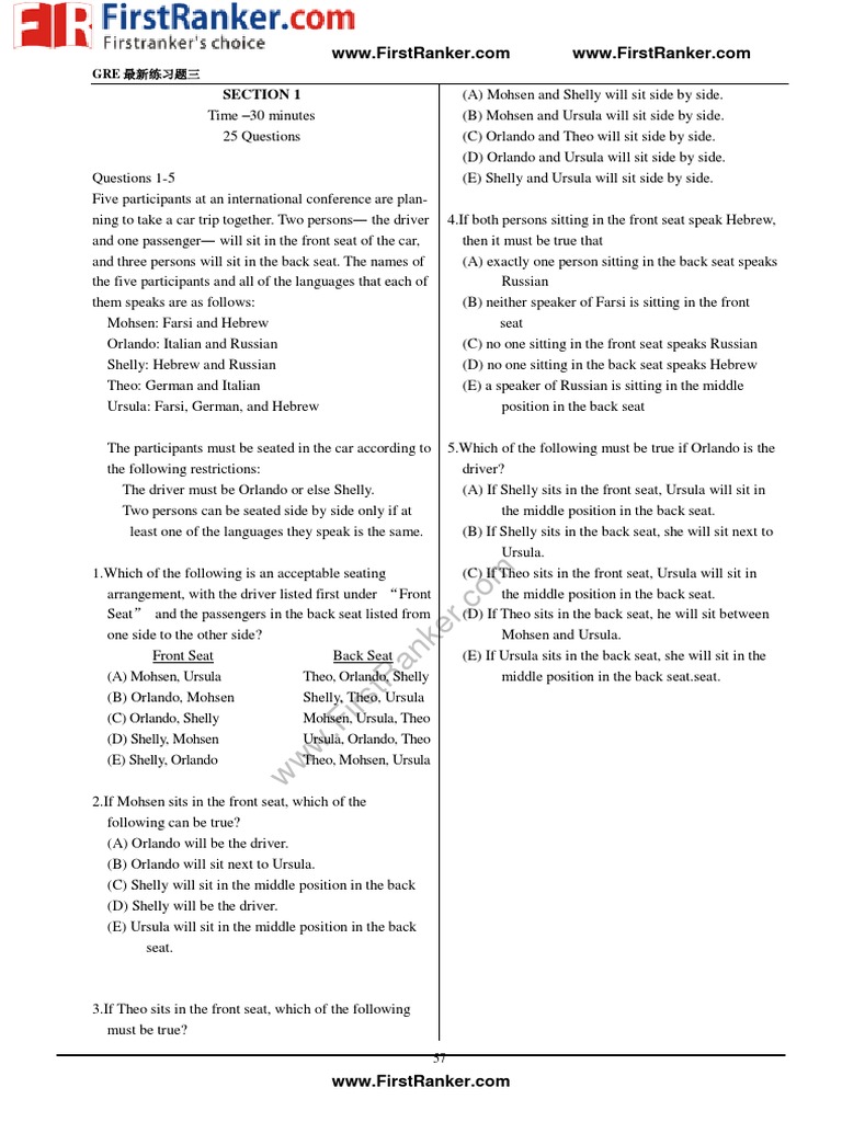 GRE Practice Test: Language & Logic Puzzles | PDF | Spinach | Diet ...