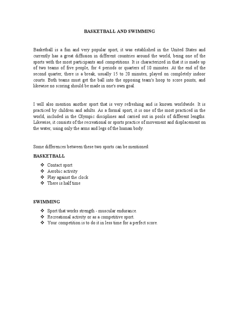 Basketball and Swimming | PDF | Sports & Recreation
