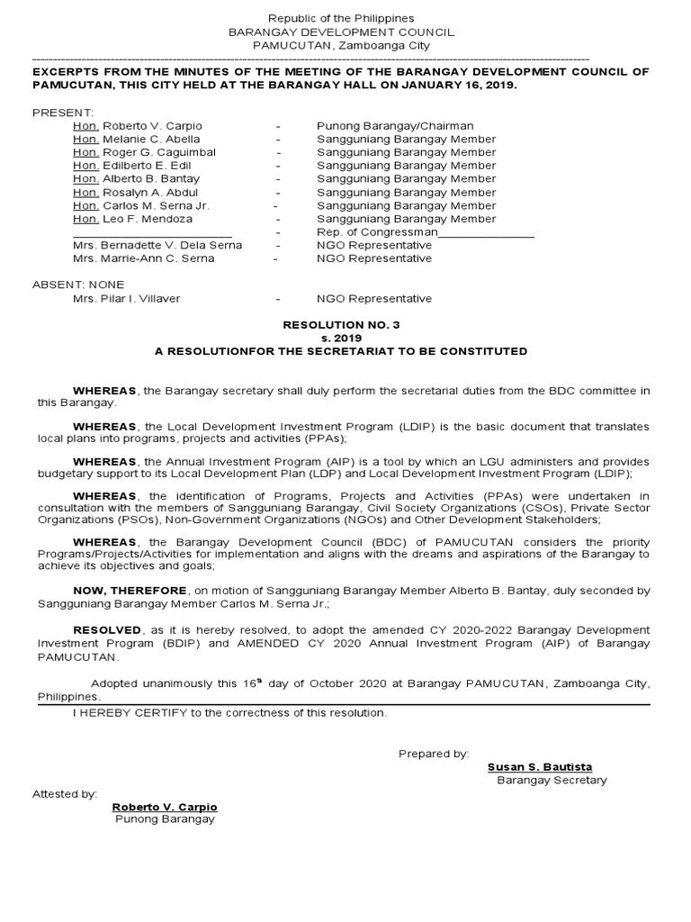 BDC Resolution For Secretariat | PDF | Non Governmental Organization ...