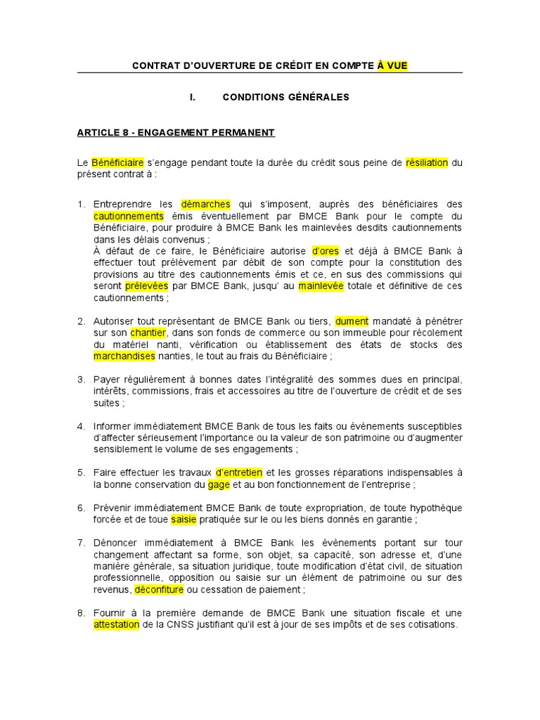 Contrat d'Ouverture de Crédit BMCE | PDF | Crédit | Finance et gestion ...