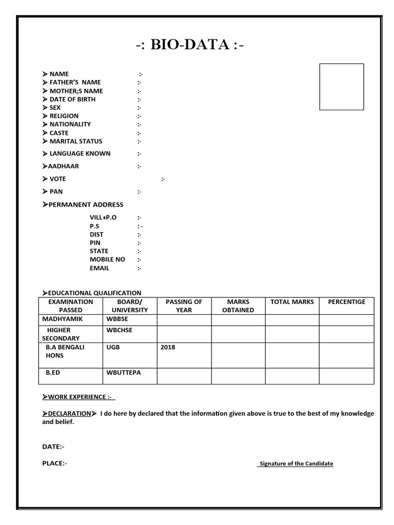 Bio Data Format | PDF