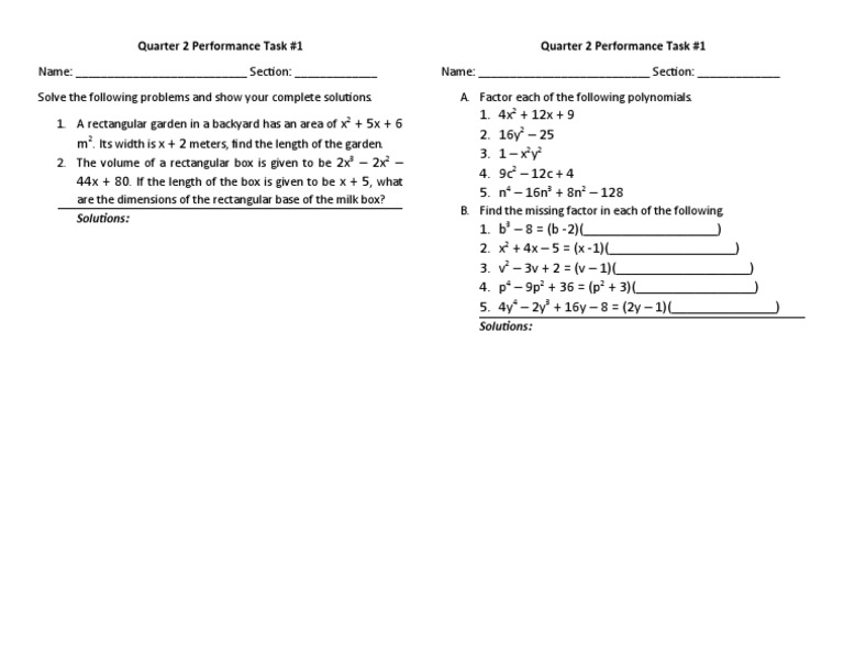 Quarter 2 Math Performance Tasks | PDF