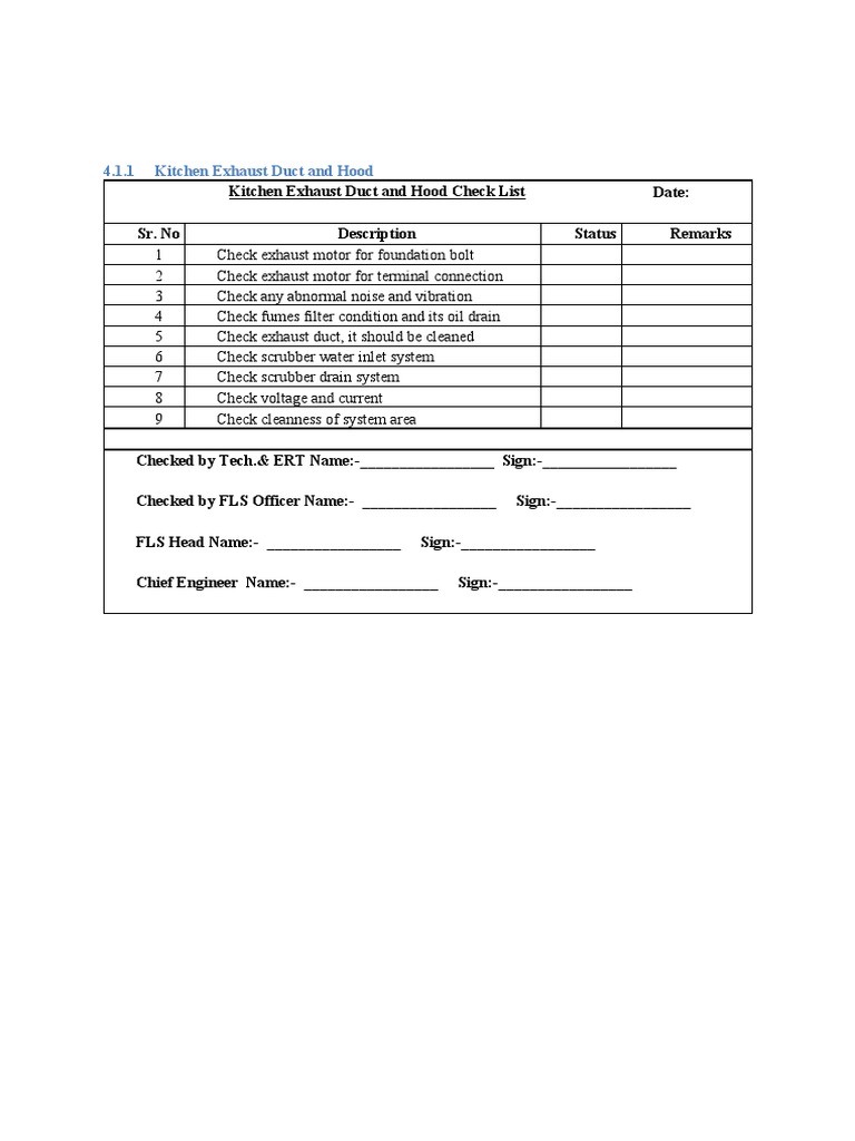 Kitchen Exhaust System Checklist | PDF