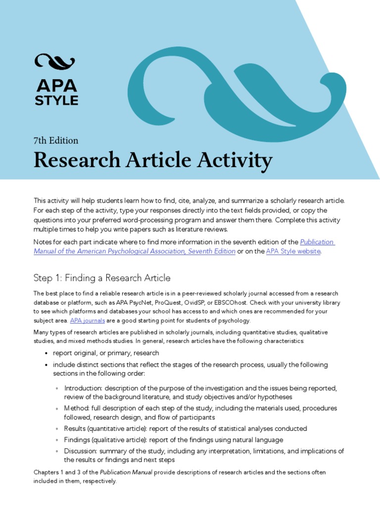 Apa Style Research Activity | PDF | Apa Style | Citation