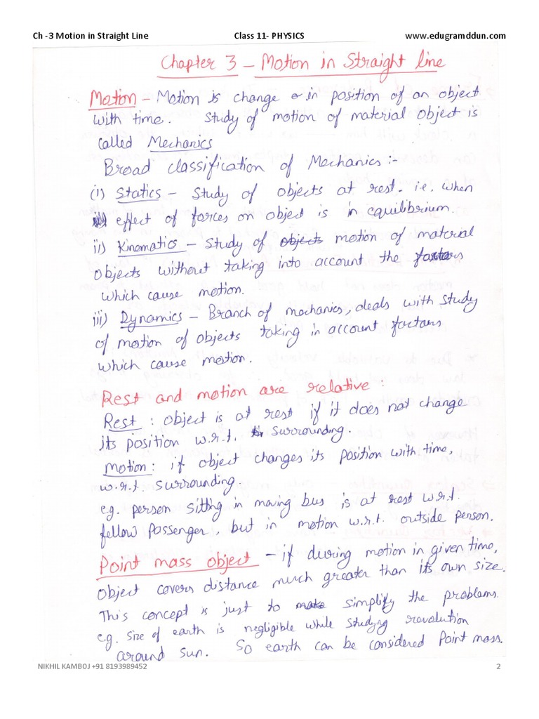 CH - 3 Motion in Straight Line Class 11-PHYSICS: NIKHIL KAMBOJ +91 ...