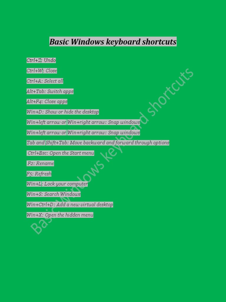 Basic Windows Keyboard Shortcuts | PDF