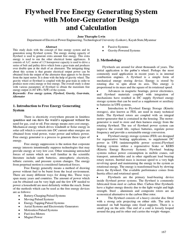 Flywheel Free Energy Generating System With Motor-Generator Design and ...