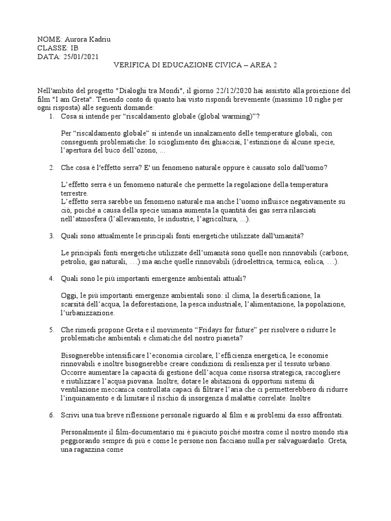 I Verifica Di Educazione Civica | PDF