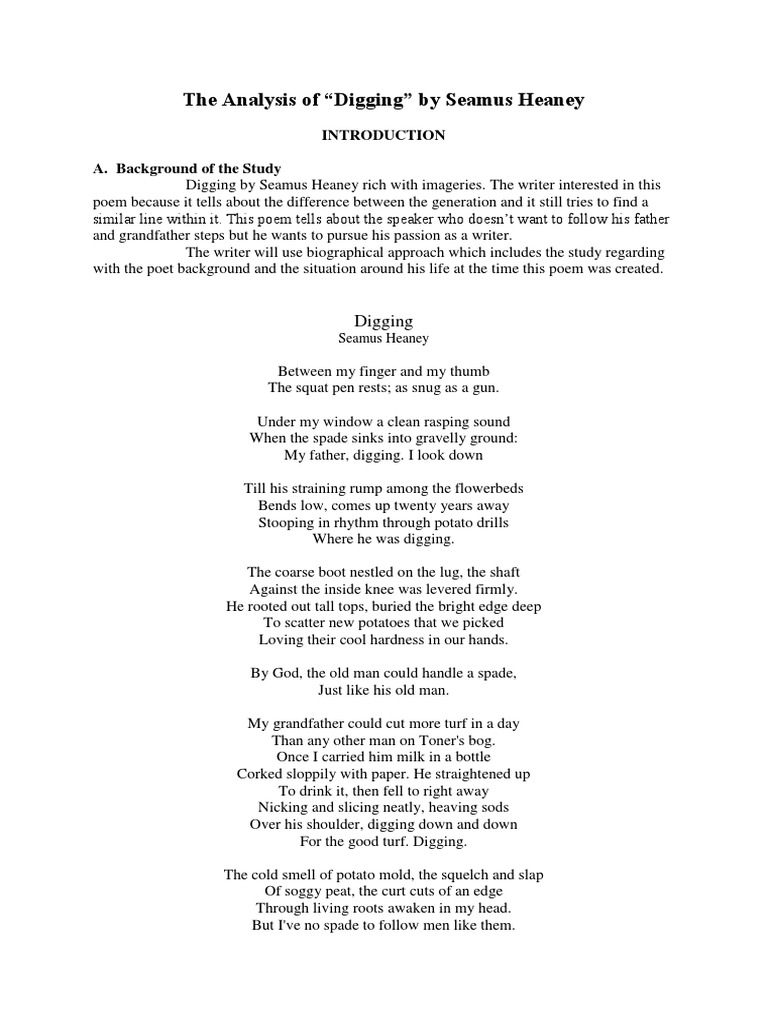 Analysis of Heaney's "Digging" Poem | PDF | Religion & Spirituality ...