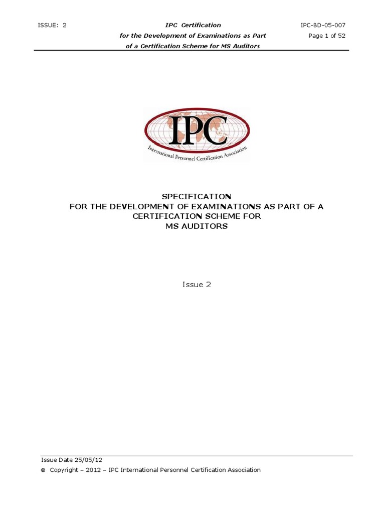 Ipc Bd-05-007 Issue 2 | PDF | Audit | Auditor's Report