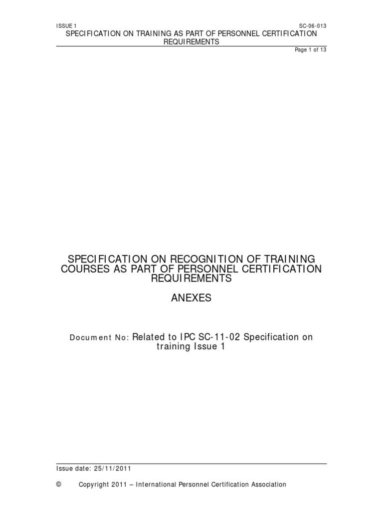 IPC Training 3 Anexes On IPC SC-11-02 Specification On Training Issue 1 ...