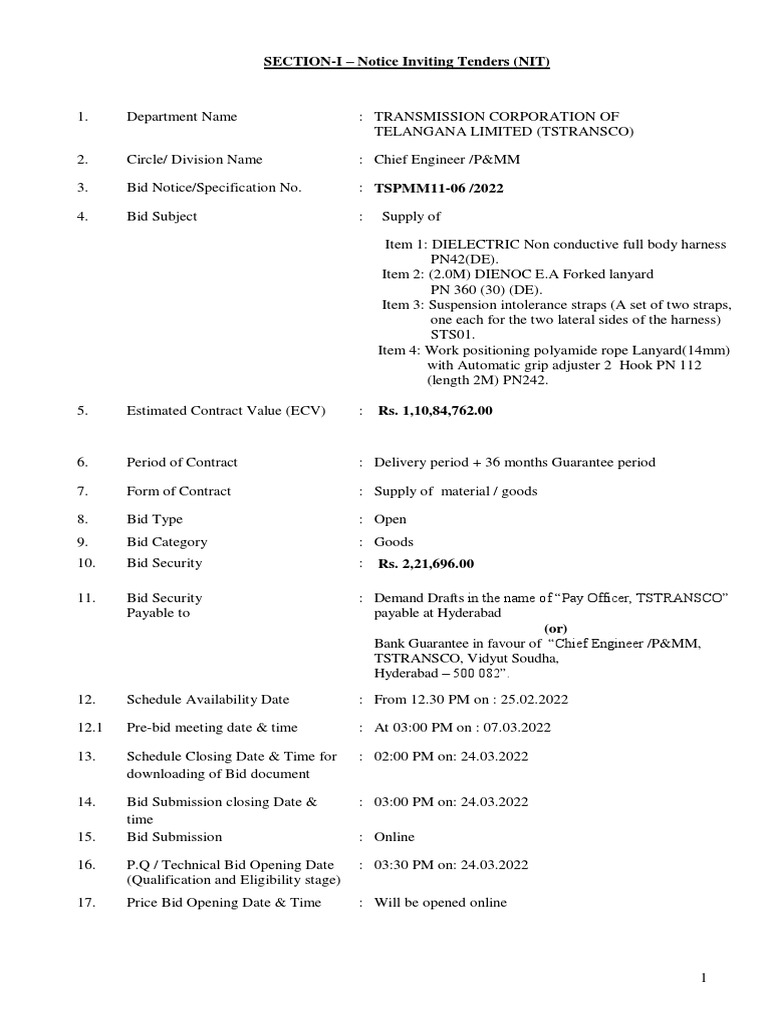 SECTION-I - Notice Inviting Tenders (NIT) | PDF | Computers