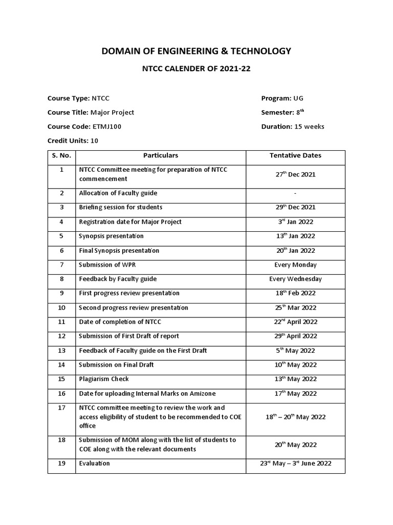 NTCC Calender - Major Project - ETMJ100 2021 | PDF