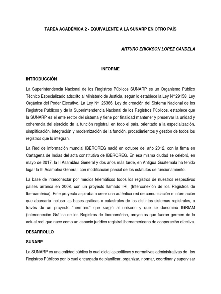 Tarea Académica 2 - Equivalente A La Sunarp en Otro País | PDF | Propiedad | Derecho y economía