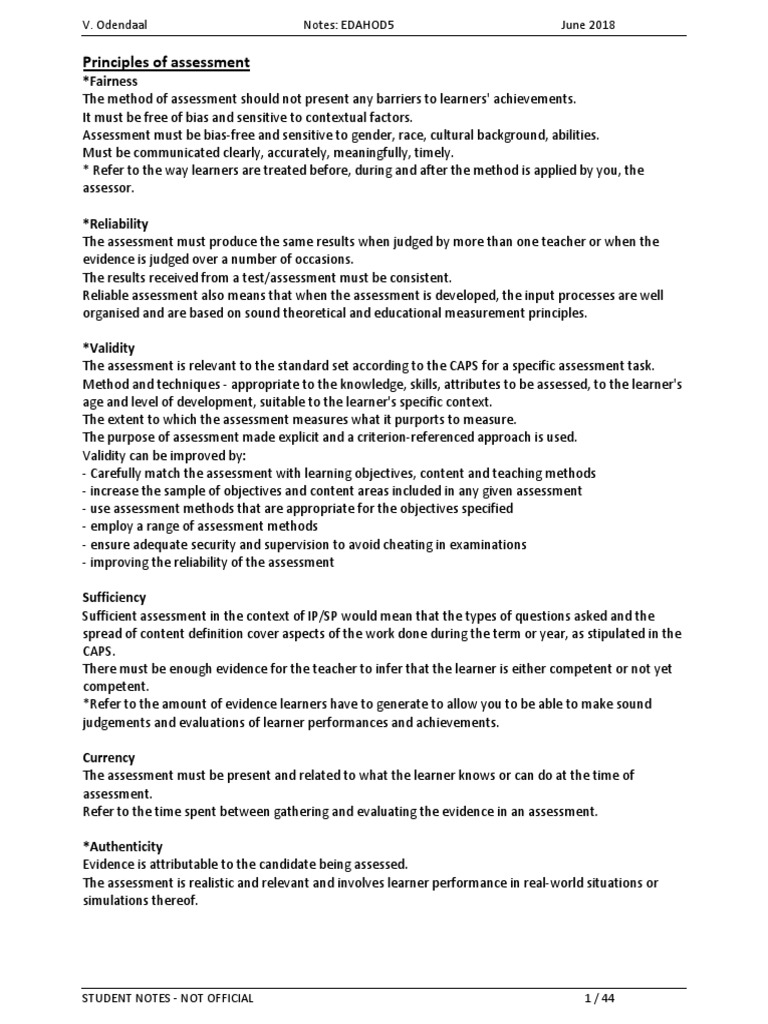 Principles of Effective Assessment: Fairness, Reliability, Validity ...