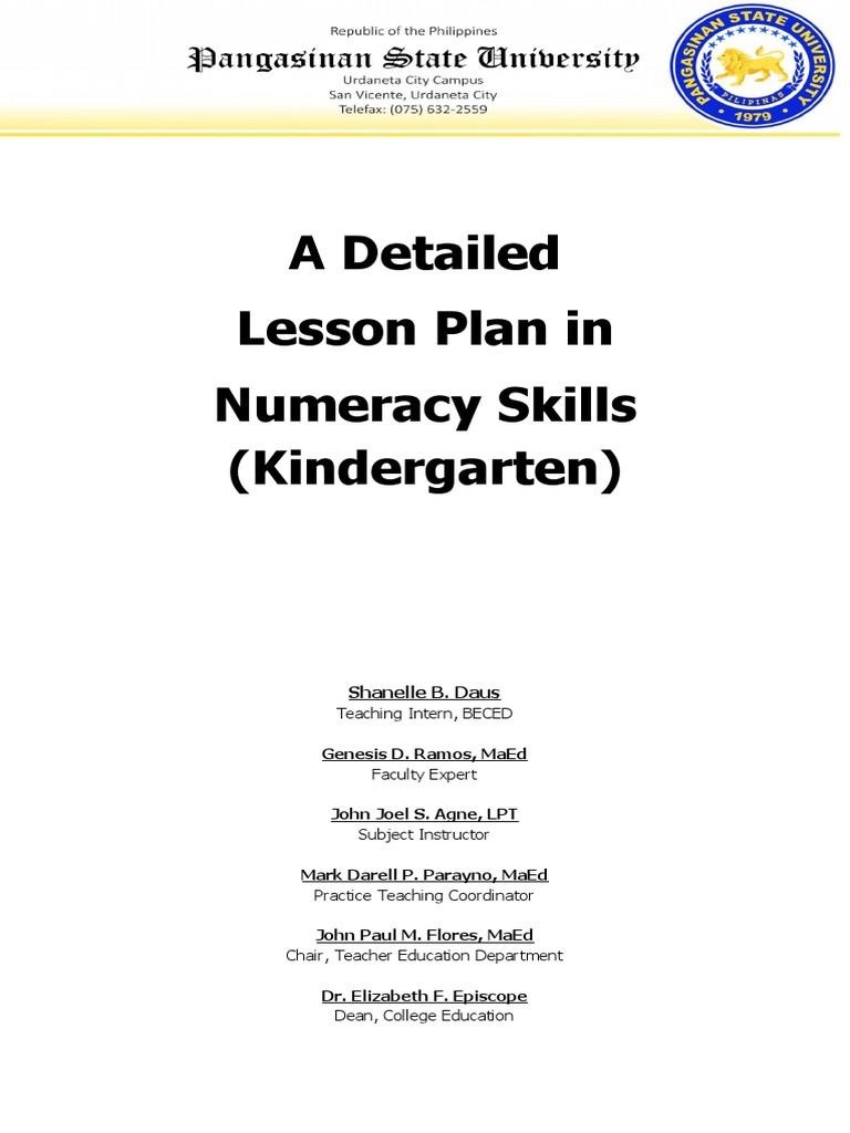 A Detailed Lesson Plan in Numeracy Skills (Kindergarten) : Shanelle B ...