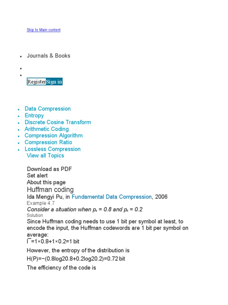 Huffman Coding Related Terms Pdf Data Compression Code