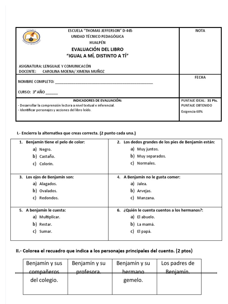 Prueba Igual a Mi, distinto a tí | PDF