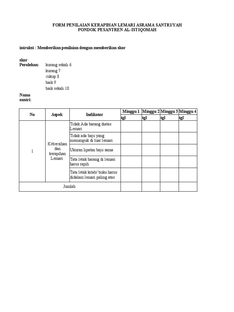 Format Penilaian Kebersihan | PDF