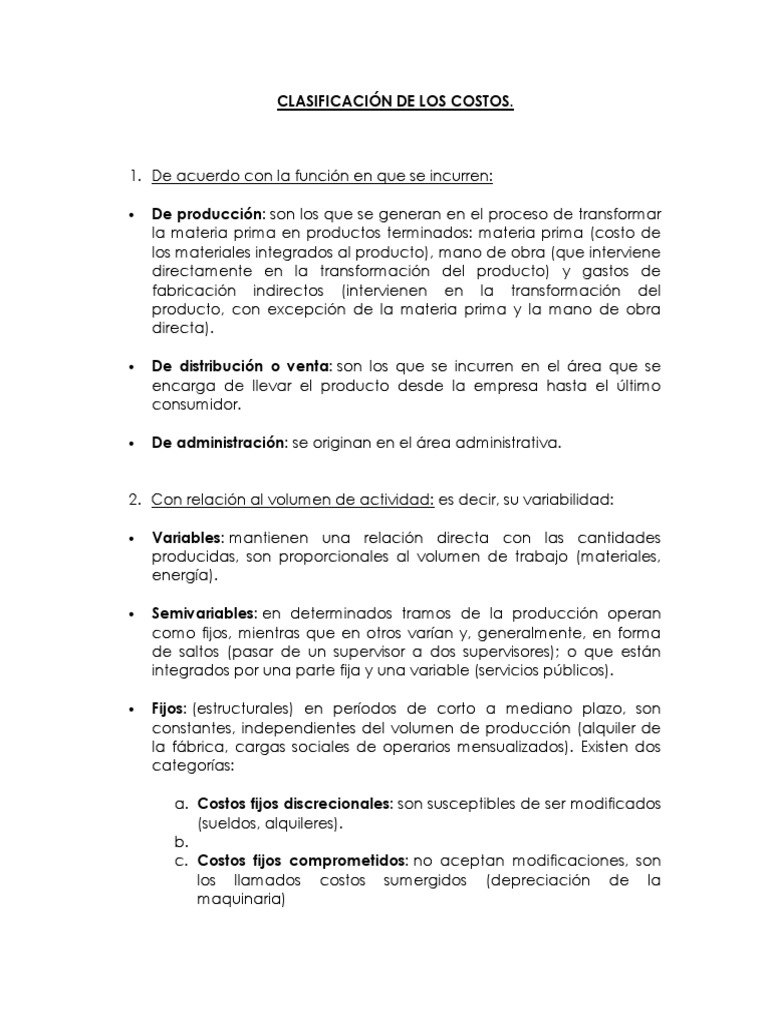 Clasificación de Los Costos. | PDF | Costo | Economias