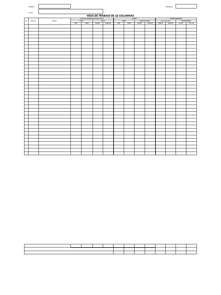 Formato Hoja de Trabajo de 12 Columnas | PDF
