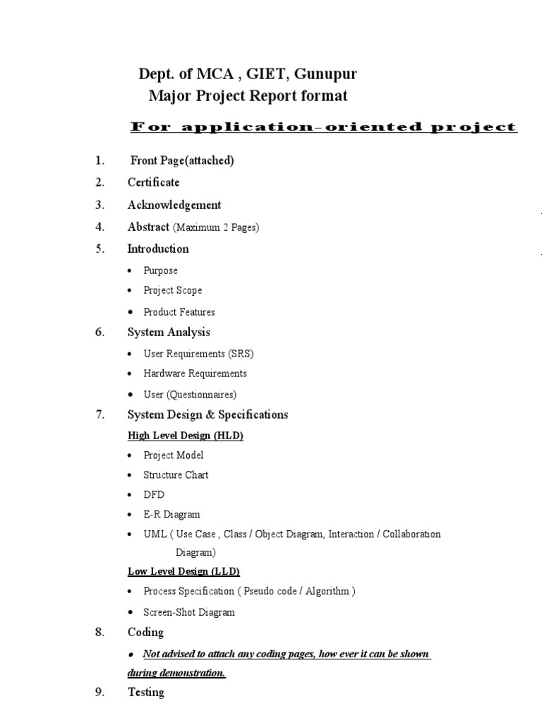 Dept. of MCA, GIET, Gunupur Major Project Report Format: For ...