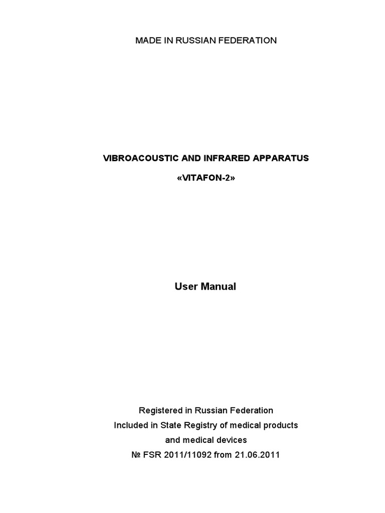 UserManual - Vitafon-2 - Edition B, IV 2015 | PDF | Infrared | Insulator (Electricity)