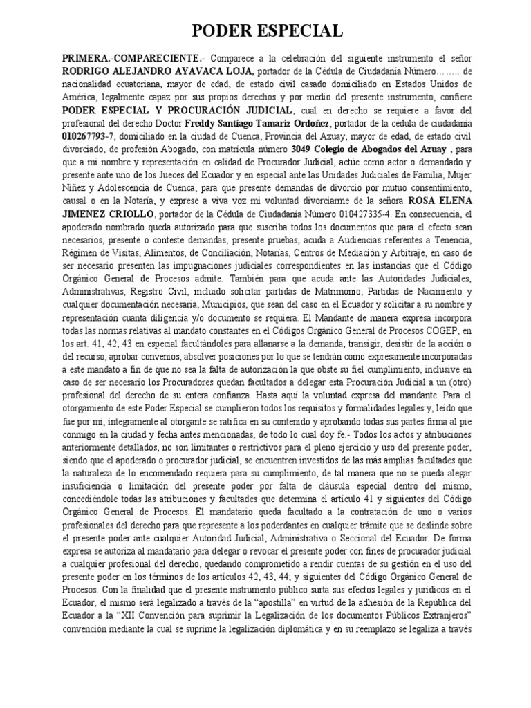 Poder Especial y Procuracion Judicial - Rodrigo Ayala Loja | PDF ...