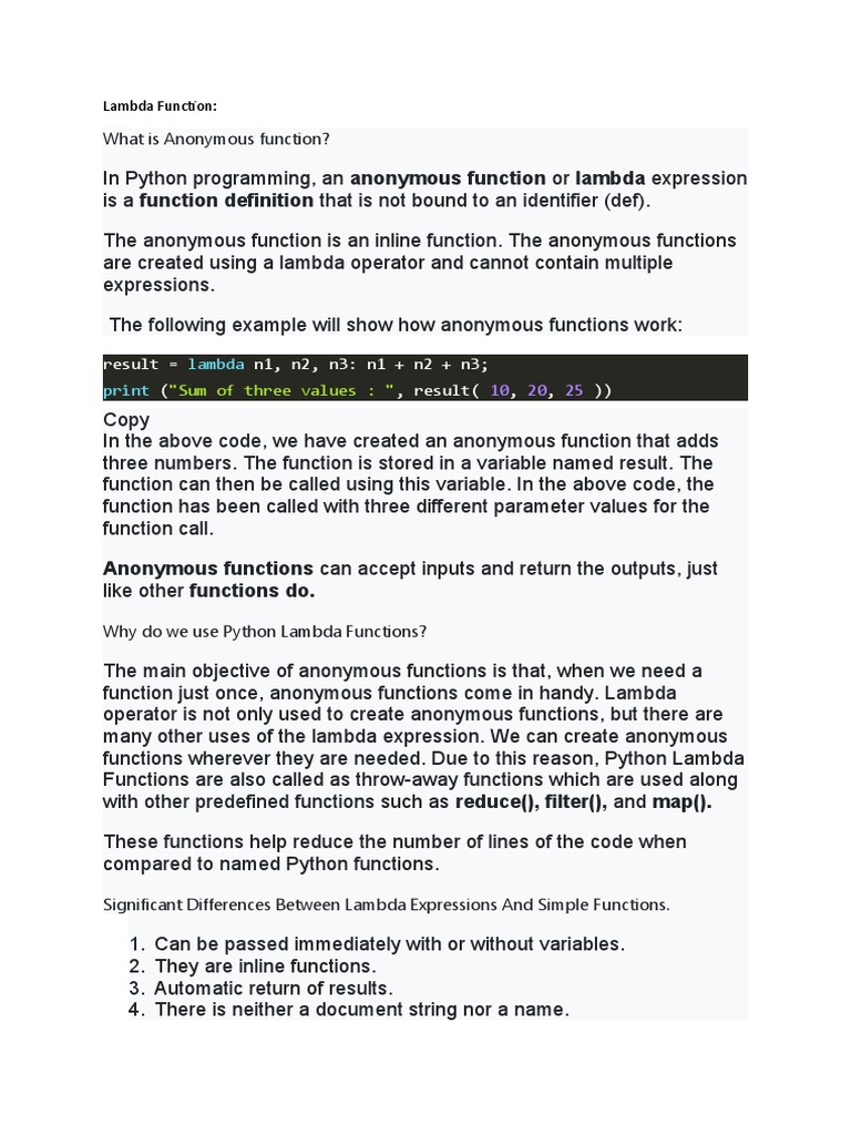 Lambda Function | PDF | Anonymous Function | Subroutine