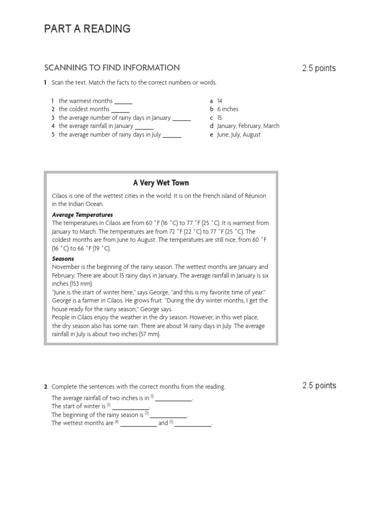 Final Exam-Reading and Writing-2 | PDF | Wet Season | Rain
