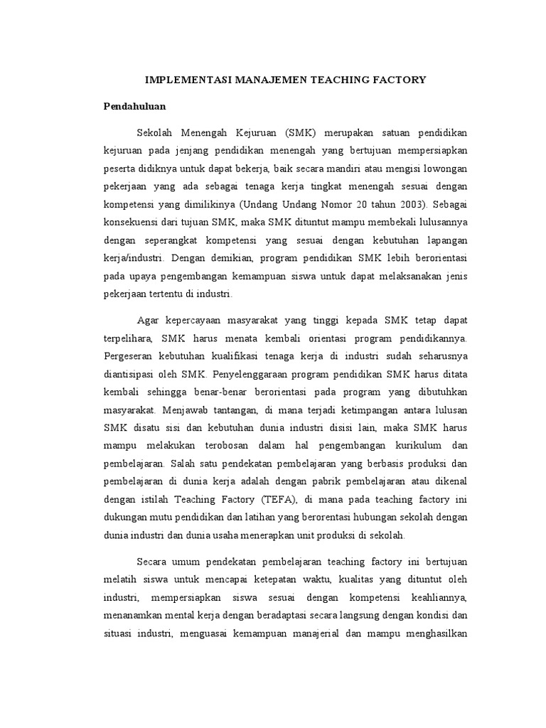 Implementasi Manajemen Teaching Factory | PDF