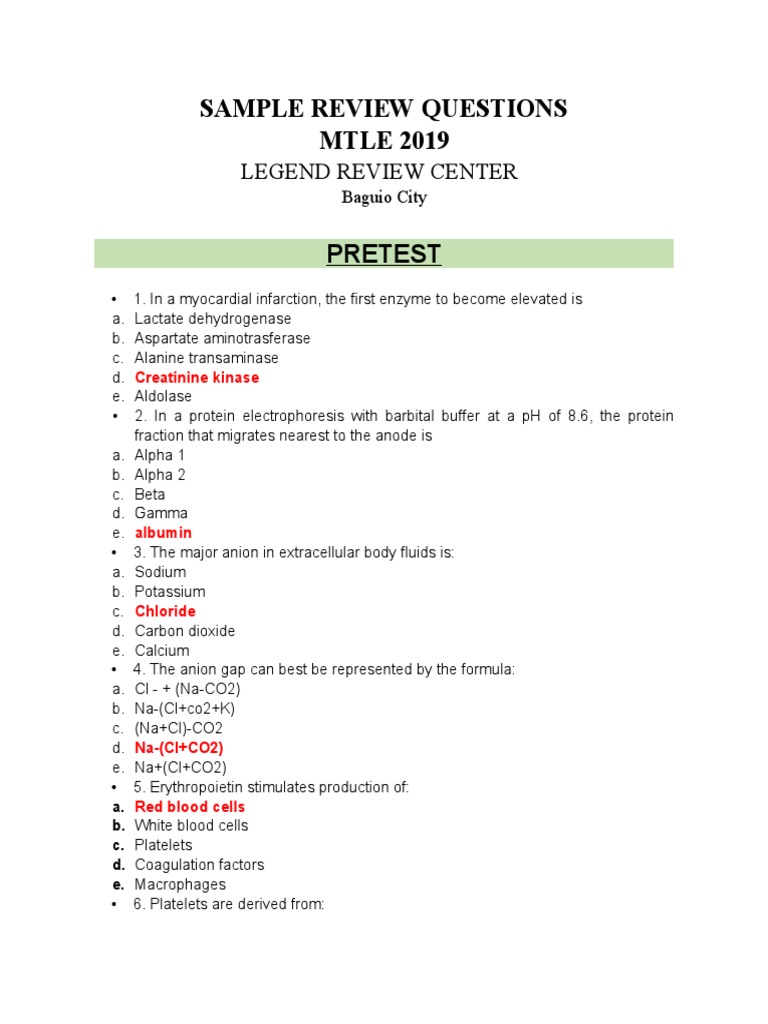 Sample Review Questions MTLE 2019 | PDF | Blood Donation | Blood ...