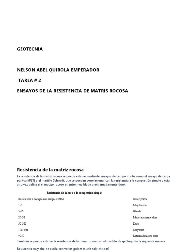 Ensayos y Clasificación de Macizos Rocosos | PDF | Meteorización | Roca ...