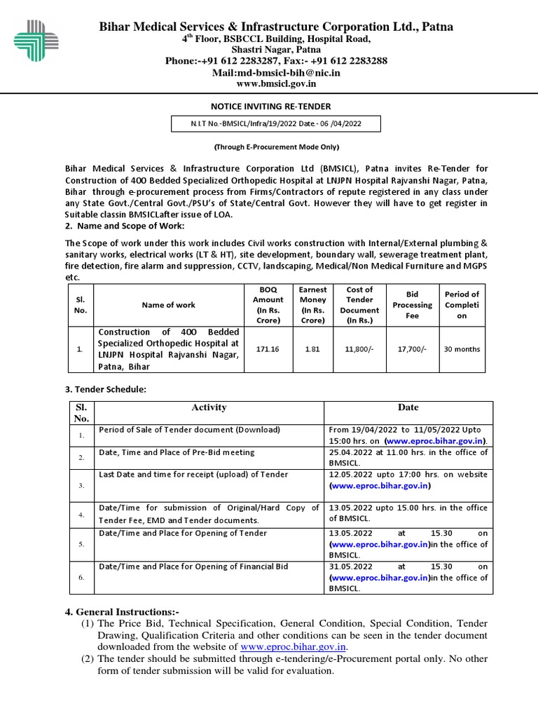 Bihar Medical Services & Infrastructure Corporation LTD., Patna | PDF ...