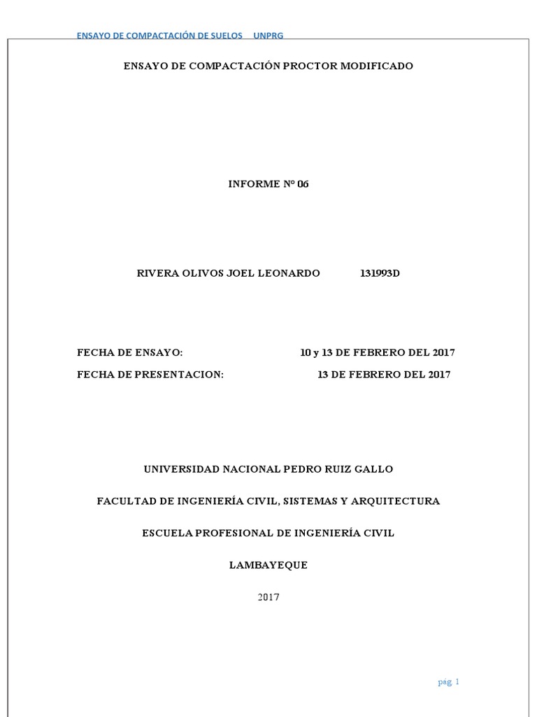 Ensayo de Compactación Proctor Modificado | PDF | Densidad | Ingeniero ...