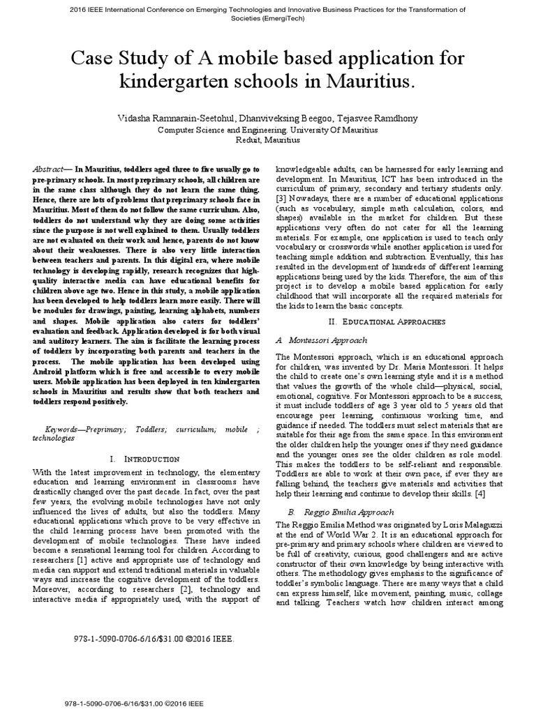 Case Study of A Mobile Based Application For Kindergarten Schools in ...