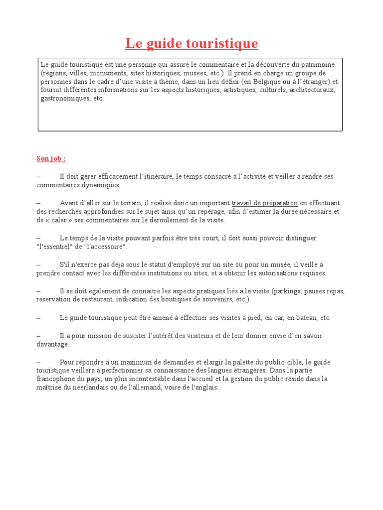 Guide du métier de guide touristique | PDF | Tourisme | Musée