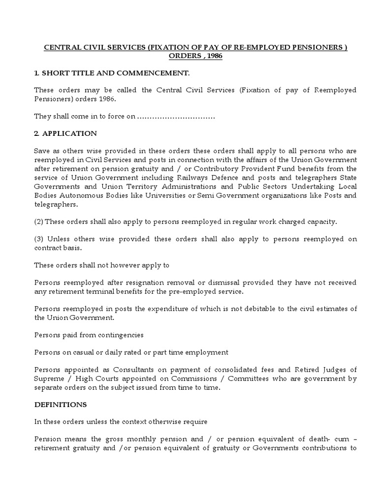 Reemployment of Retired Civil Servants: Fixing Pay and Allowances for ...