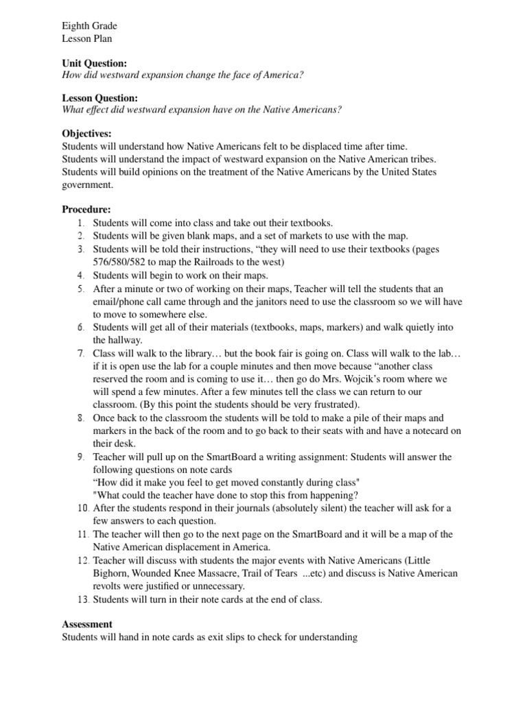 Native American Displacement Lesson | PDF | Classroom | Native ...