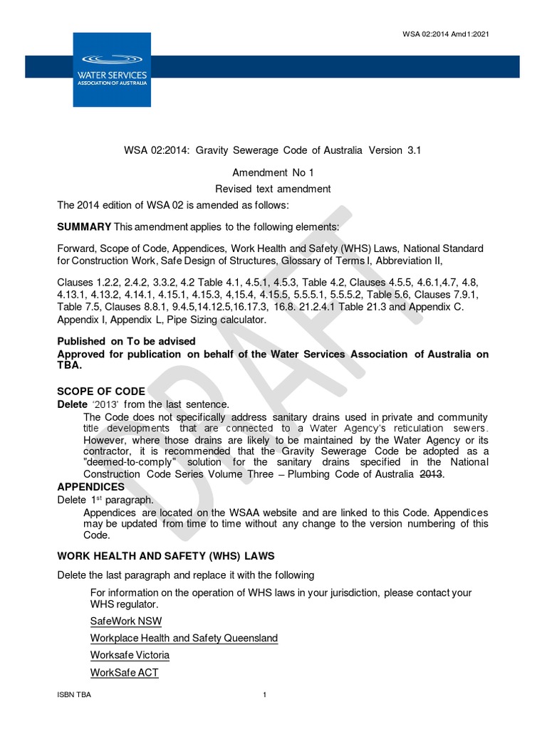 Revised Text Amendment WSA 02 2014 Gravity Sewerage Code of Australia ...