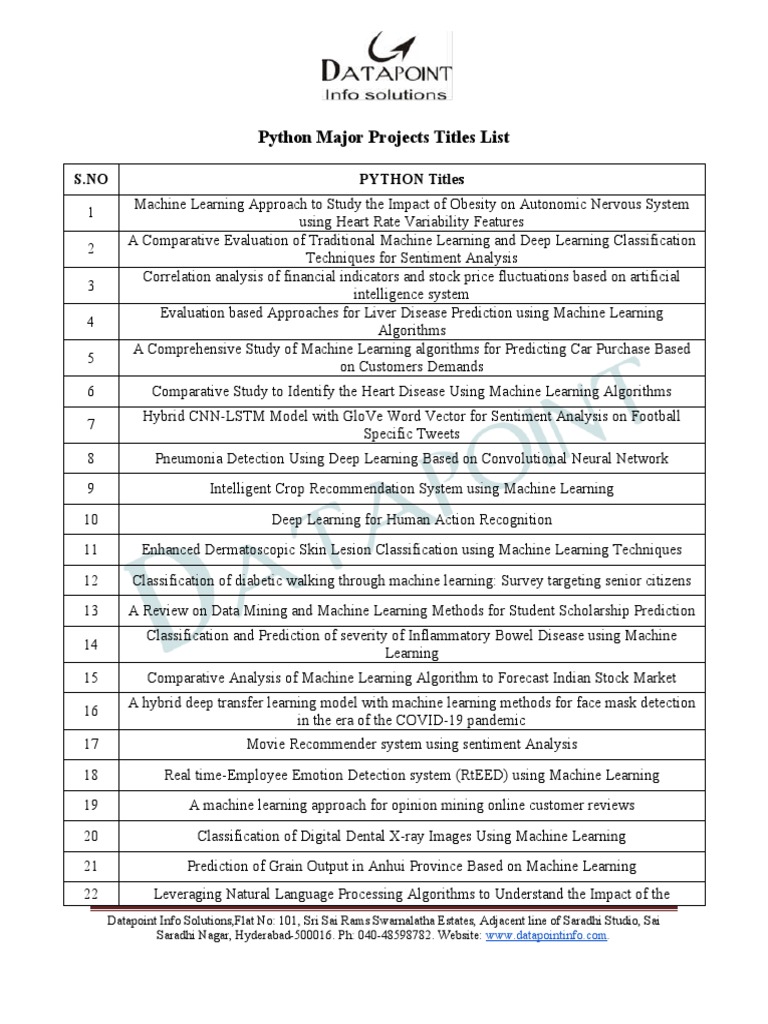Python Major Project Titles List | PDF | Machine Learning | Deep Learning