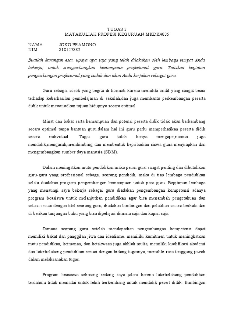 Tugas 3 MK Profesi Keguruan - Joko Pramono | PDF | Karier & Perkembangan