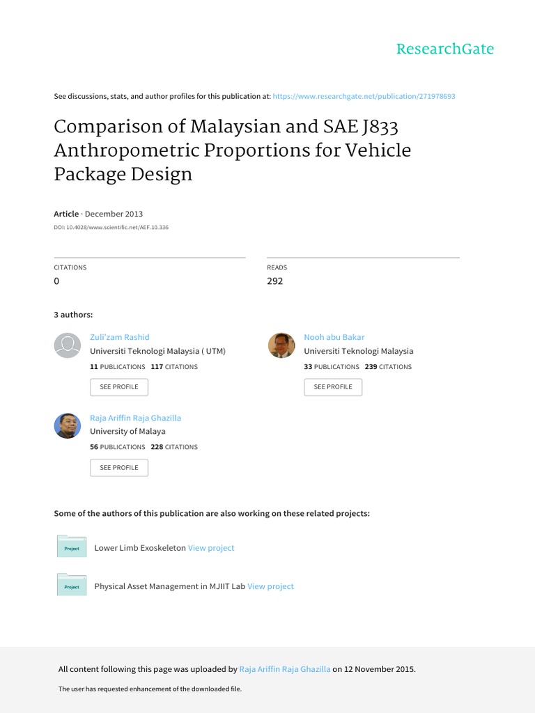 Comparison of Malaysian and SAE J833 Anthropometri | PDF | Anthropometry | Human Factors And ...