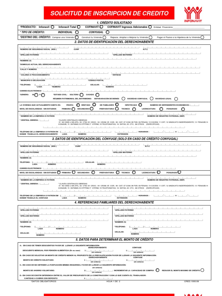 Solicitud de Inscripción de Crédito Infonavit | PDF