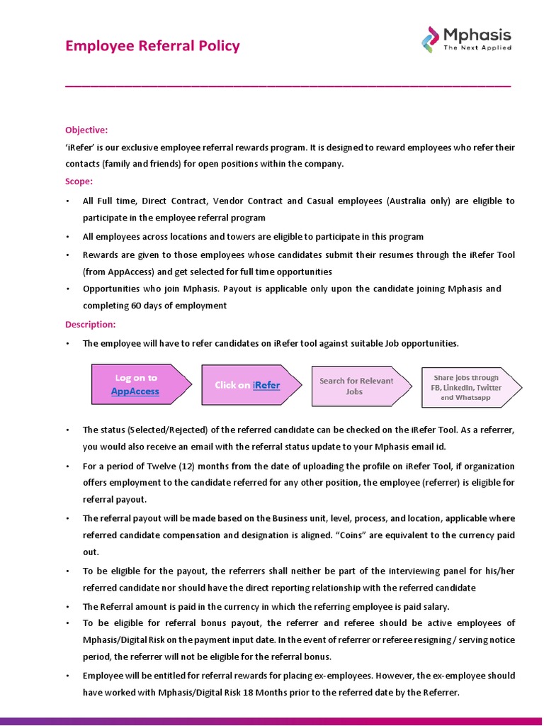 2020 Mphasis Referral Policy | PDF | Employment | Recruitment