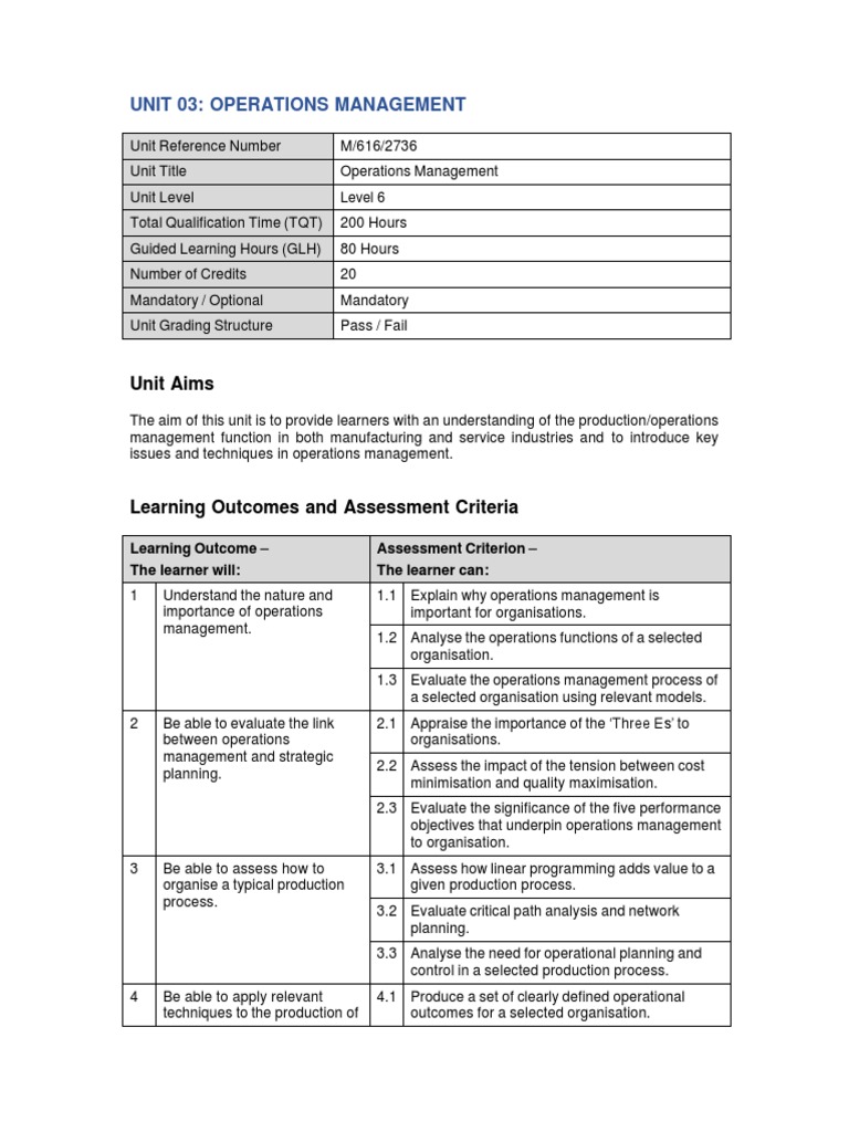 L6 Operations Management Specs | PDF | Lean Manufacturing | Operations ...